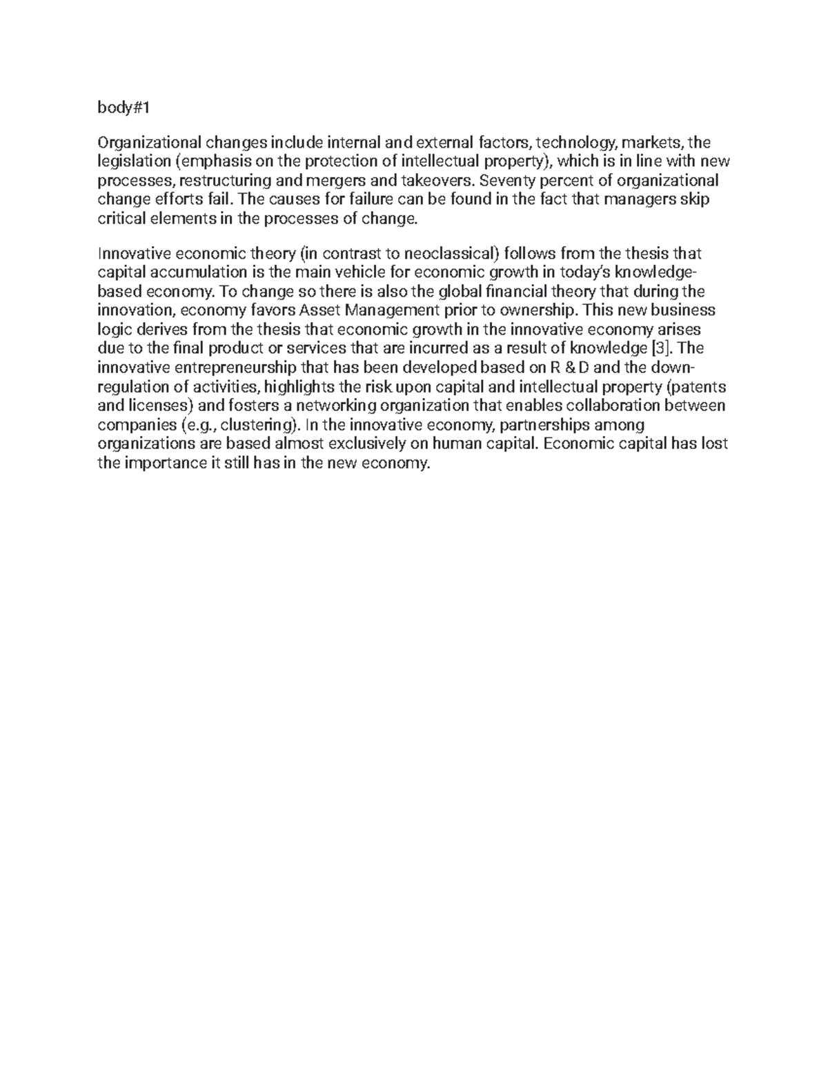 Body#1 (10) - essay - body# Organizational changes include internal and ...
