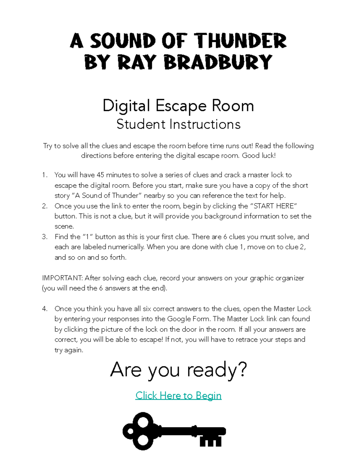 Student Directions A Sound of Thunder Escape Room - A Sound of Thunder ...