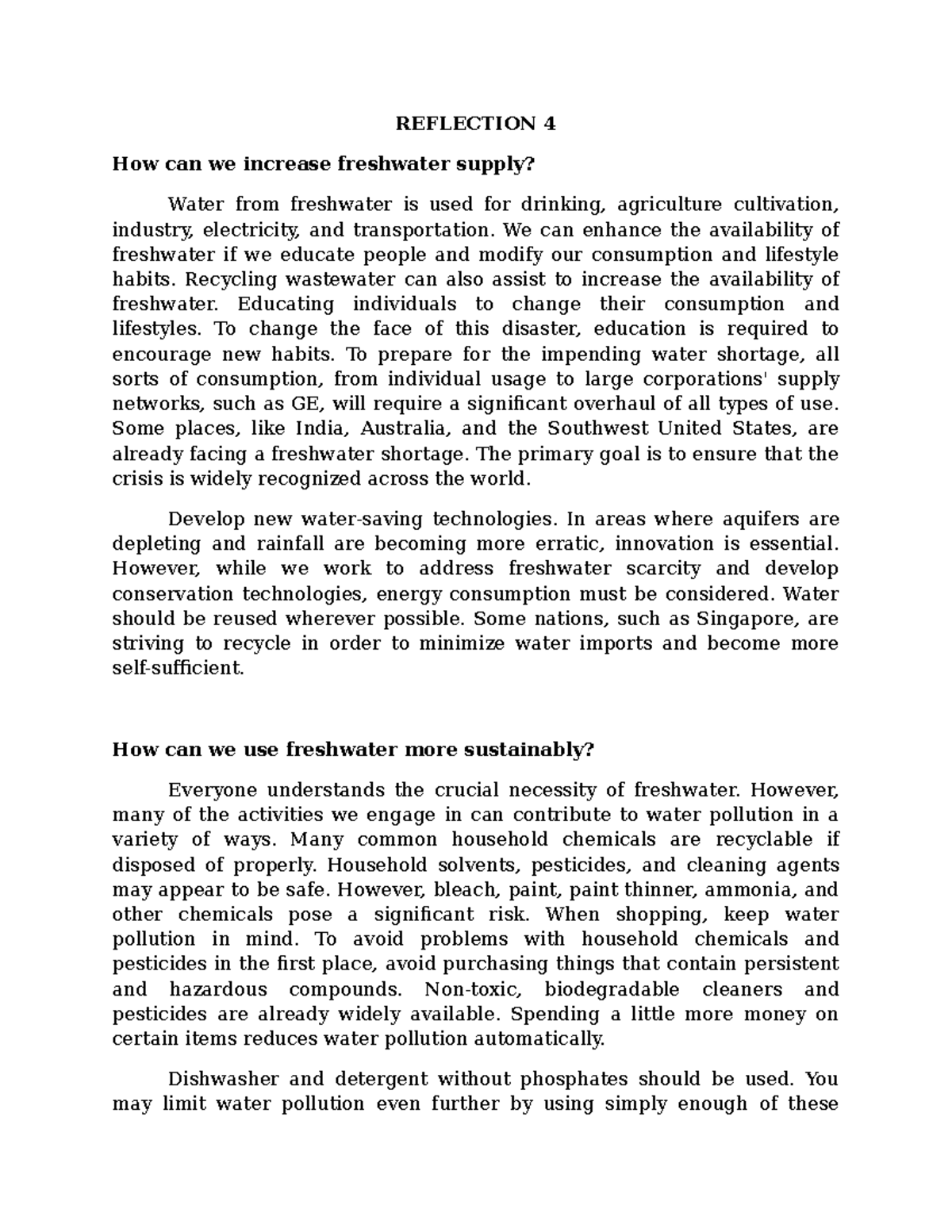 Reflection 4 People and earth's Ecosystem - REFLECTION 4 How can we ...