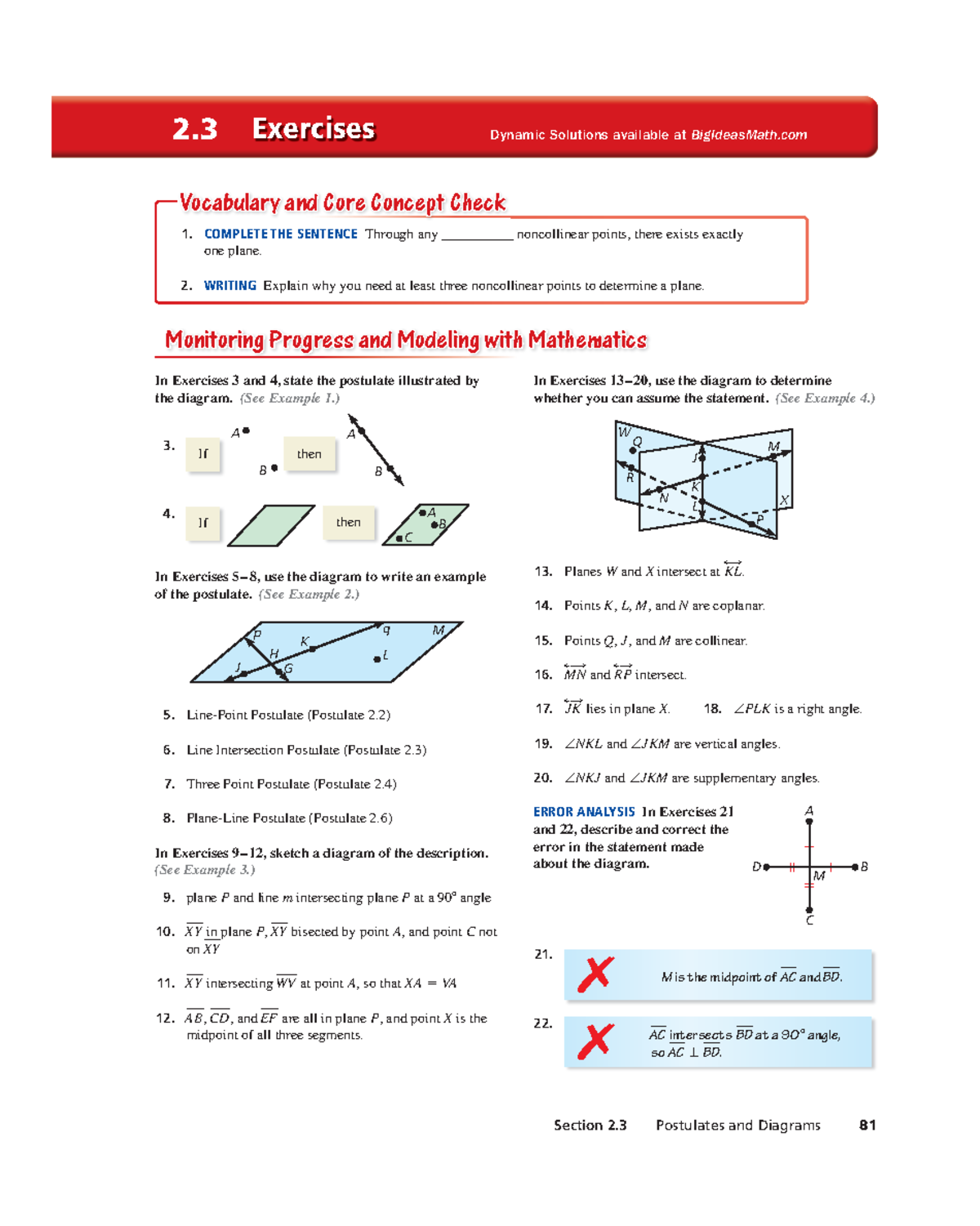 Geometry BIM Lesson 2.3 Postulates and Diagrams - Section 2 Postulates ...