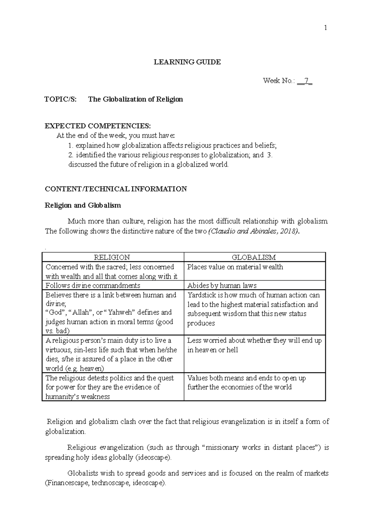 Week 7 Contemporary World - LEARNING GUIDE Week No.: _7 TOPIC/S: The ...