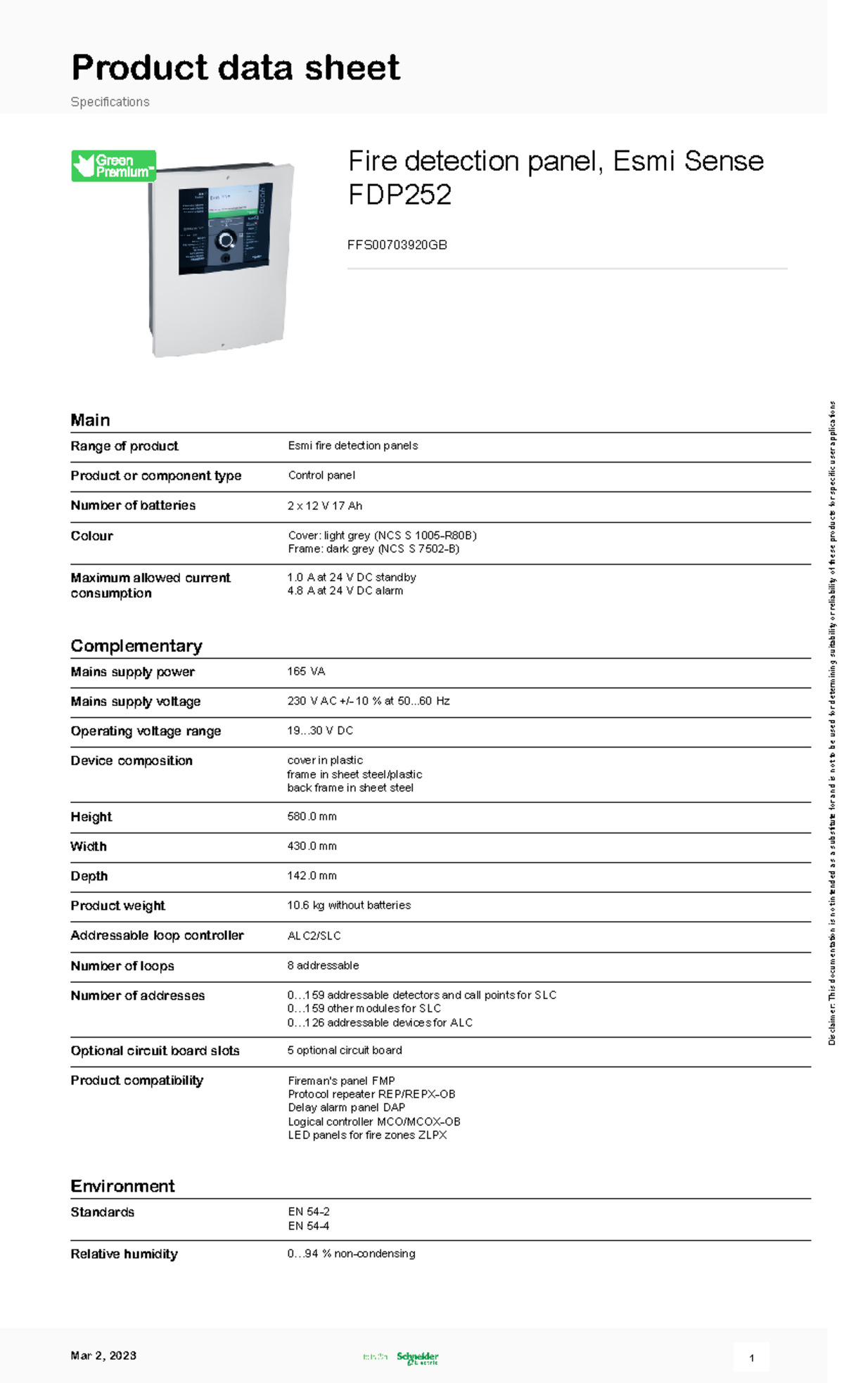 Esmi Fire Detection Panels EN 54 FFS00703920 GB - Product data sheet ...