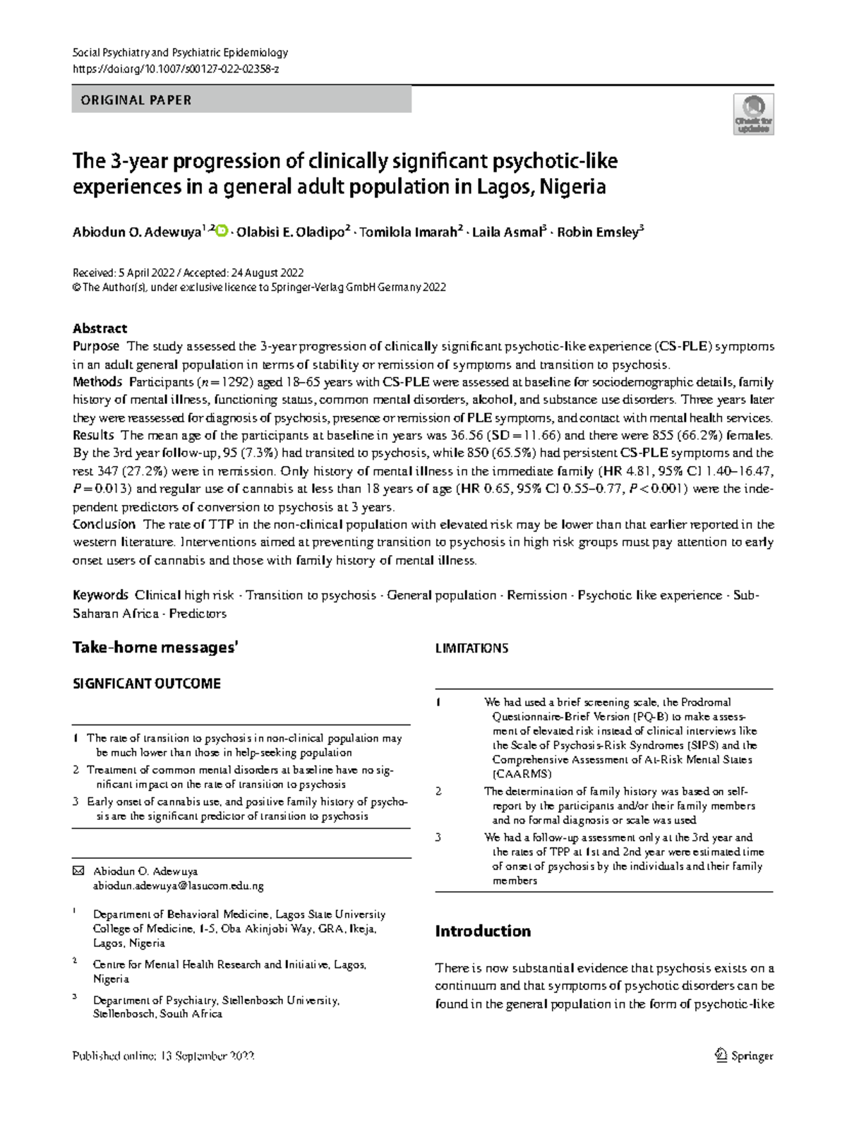 PLE paper 2a - Vol.:(0123456789)1 3 doi/10.1007/s00127-022-02358-z ...