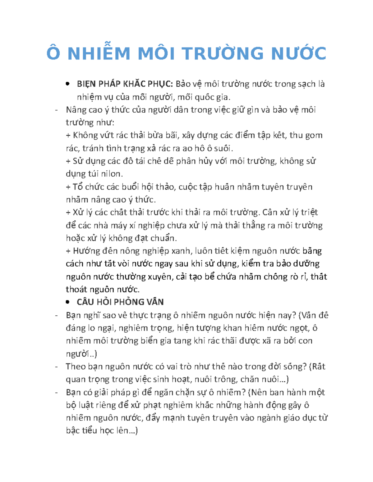 Ommtn - 123 - Ô NHIỄM MÔI TRƯỜNG NƯỚC BI N PHÁP KHẮẮC PHỆ ỤC: B o vả ệ môi tr ường n ước trong s ...