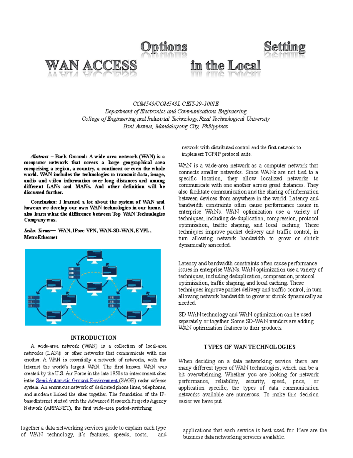 Major Final Output 1 - WAN - COM543/COM543L CEIT-29-1001E Department of ...