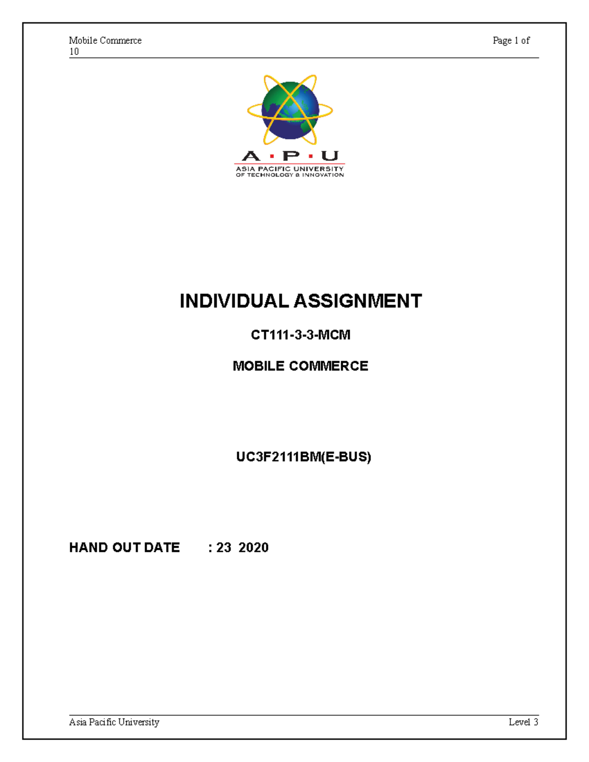 MCM individual Assignment 2022 - 10 INDIVIDUAL ASSIGNMENT CT111-3-3-MCM ...