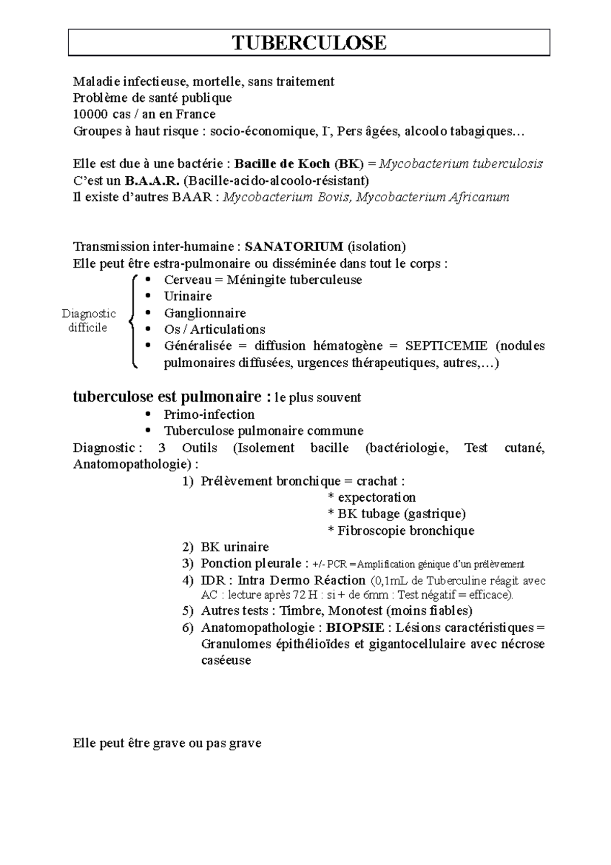 Tuberculose - /Pneumonologie - TUBERCULOSE Maladie infectieuse, mortelle, sans traitement ...