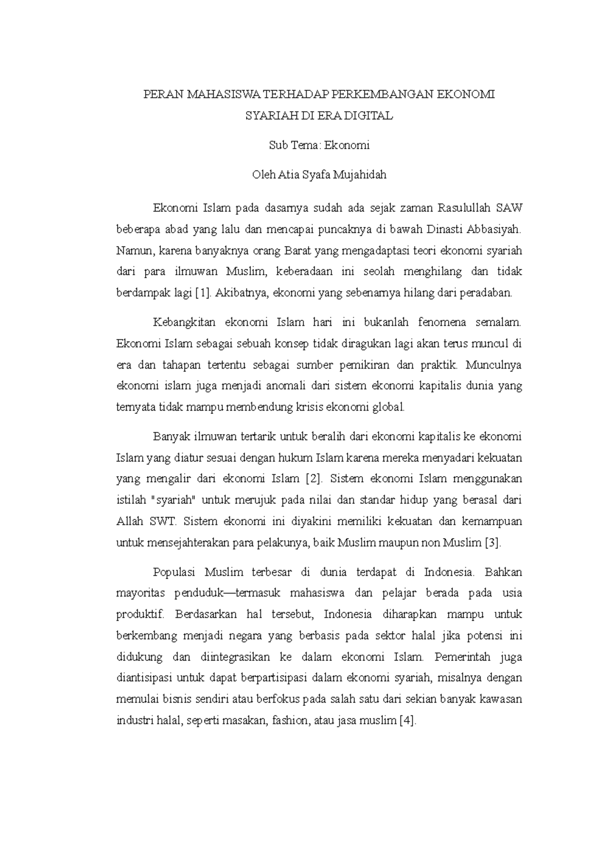 Ekonomi Islam Contoh Essai - PERAN MAHASISWA TERHADAP PERKEMBANGAN ...