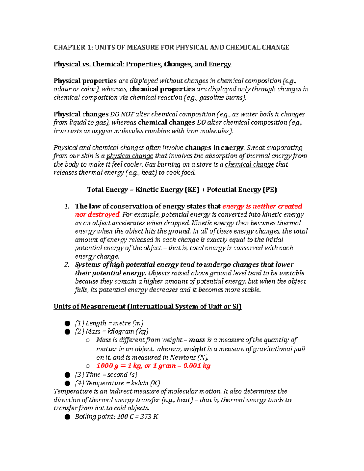 CHEM Chapter 1 - CHAPTER 1: UNITS OF MEASURE FOR PHYSICAL AND CHEMICAL ...