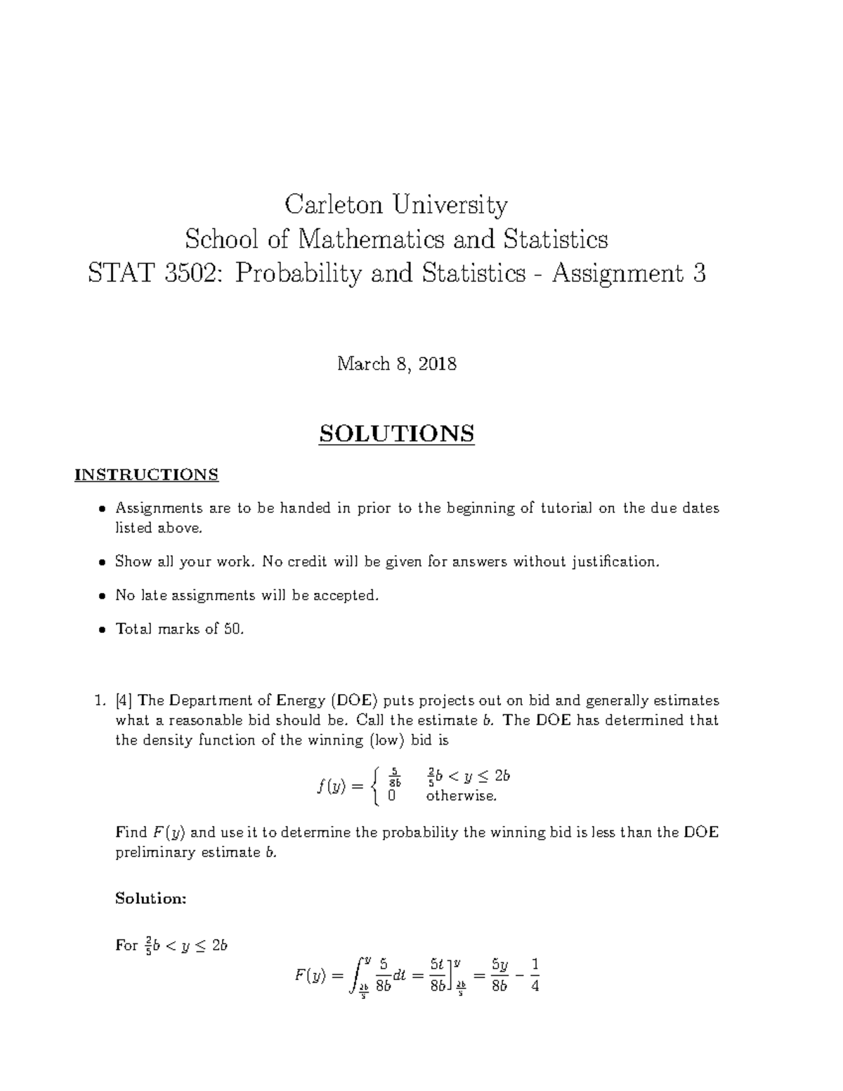 S assignment 3 3502 W18 - Carleton University School of Mathematics and Statistics STAT 3502 ...