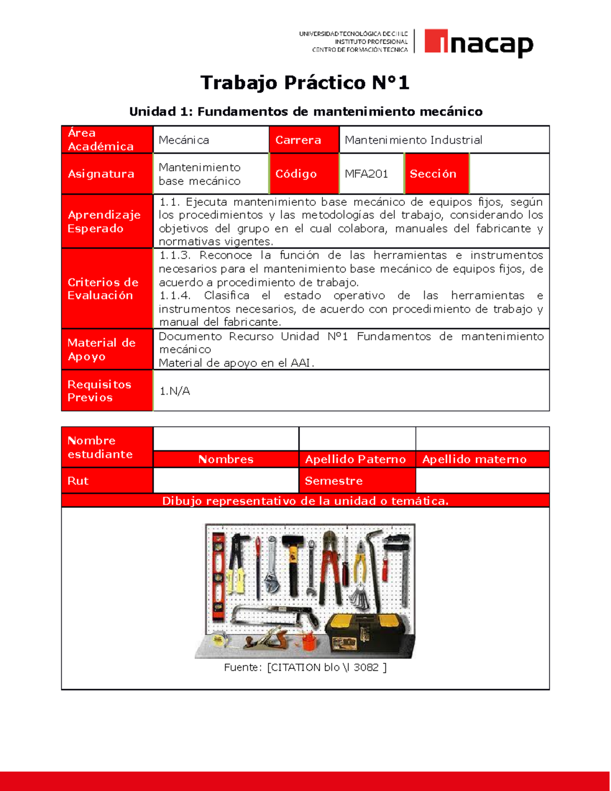 MFA201 U1 TP1 - detalles de informe - Trabajo Práctico N° Unidad 1: Fundamentos de mantenimiento ...
