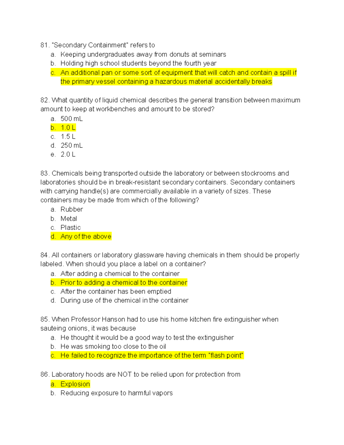 Chemistry Safe QUIZ 81-90 - “Secondary Containment” refers to a ...