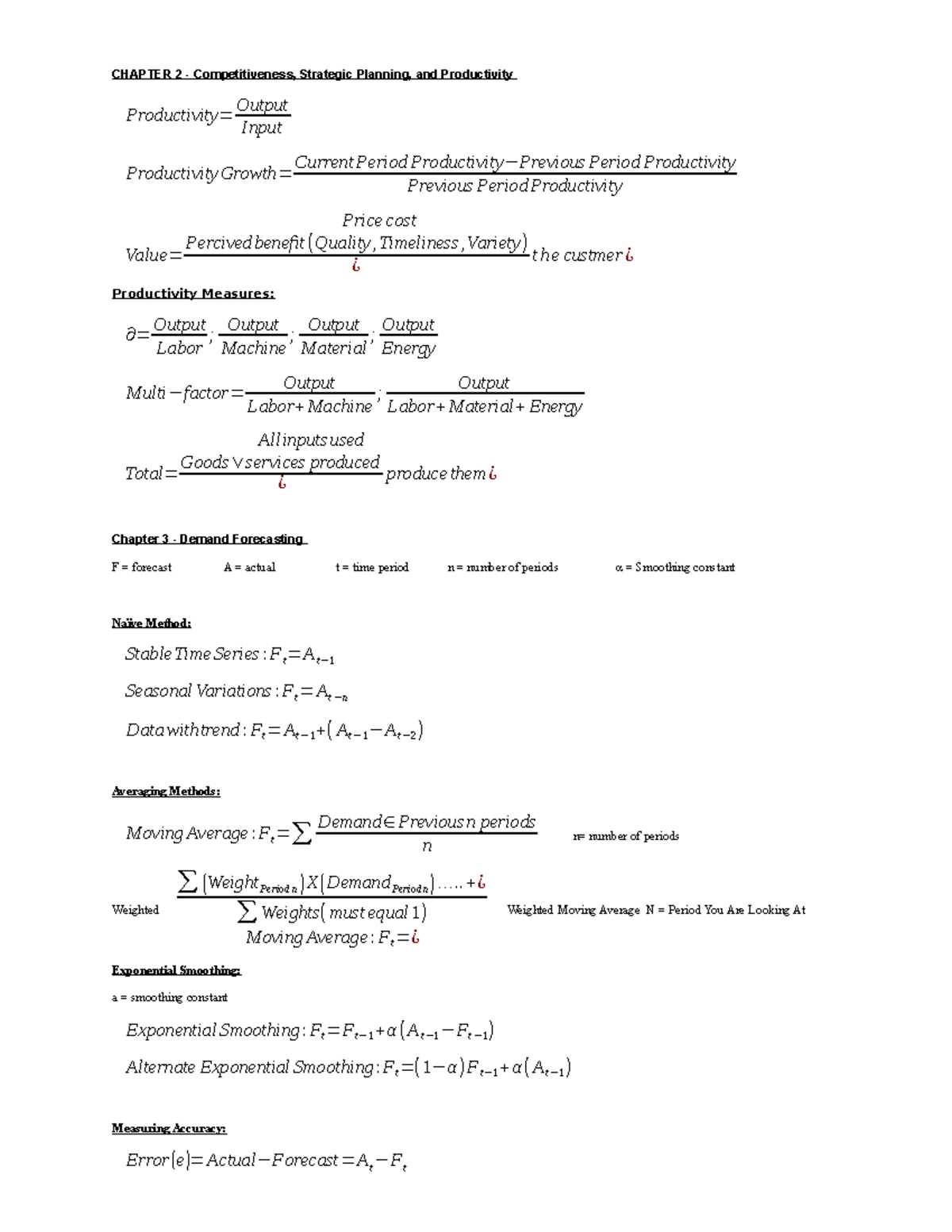Mid-Term 1 Formula Sheet (Part 1) - CHAPTER 2 - Competitiveness ...