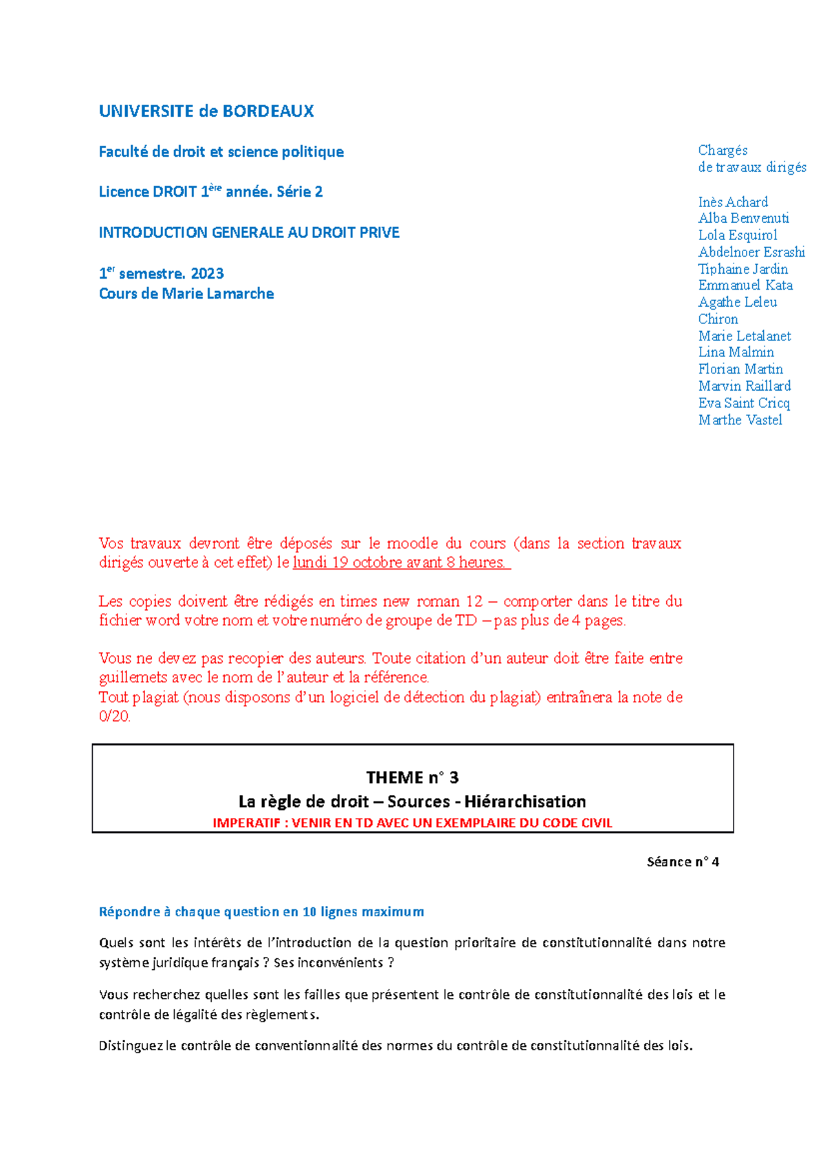 TD 4 Introduction générale au droit 2023 L1 S2 - UNIVERSITE de BORDEAUX ...
