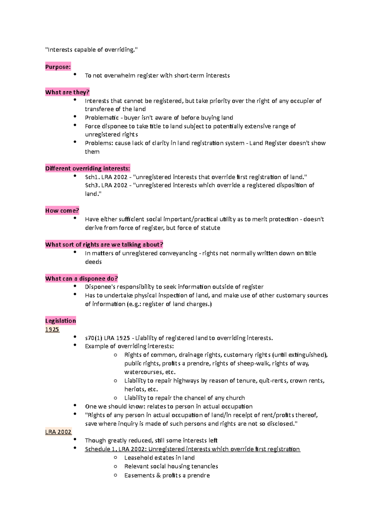 Land Law - overriding interests - "Interests capable of overriding ...