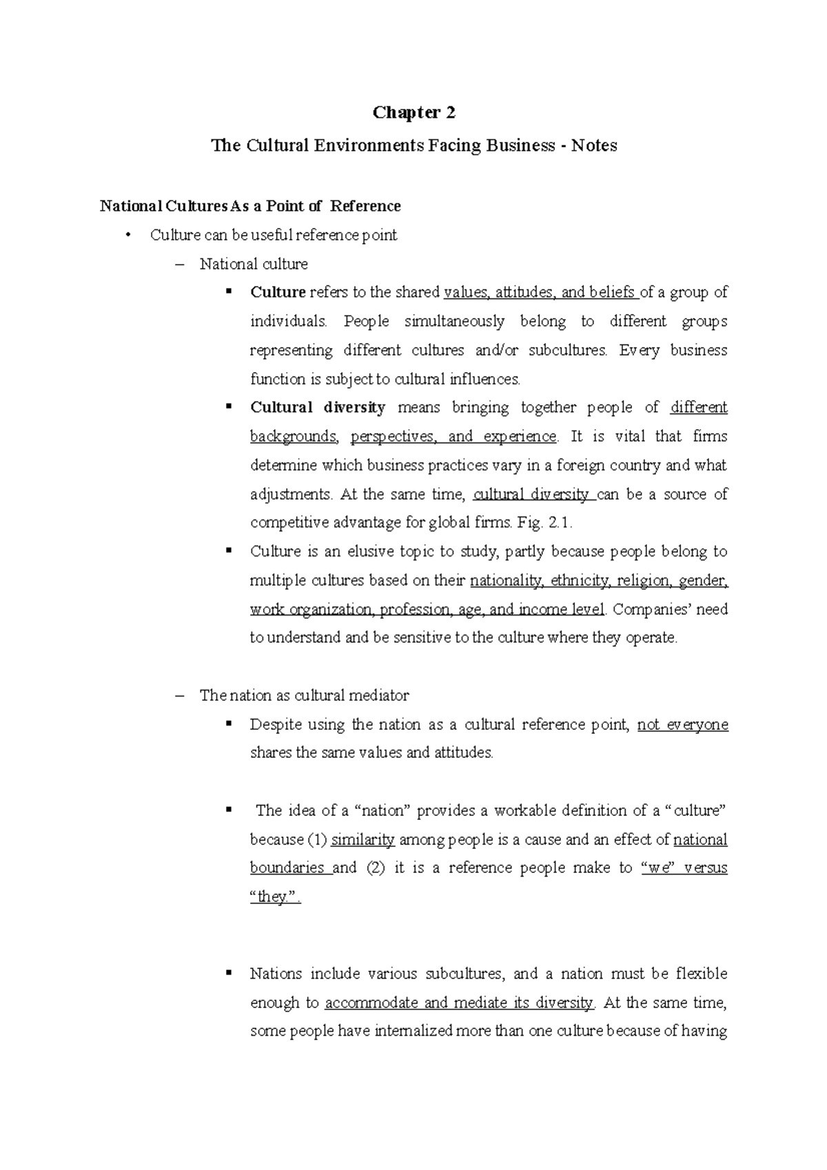 Chapter 2 The Cultural Environments Facing Business - People ...