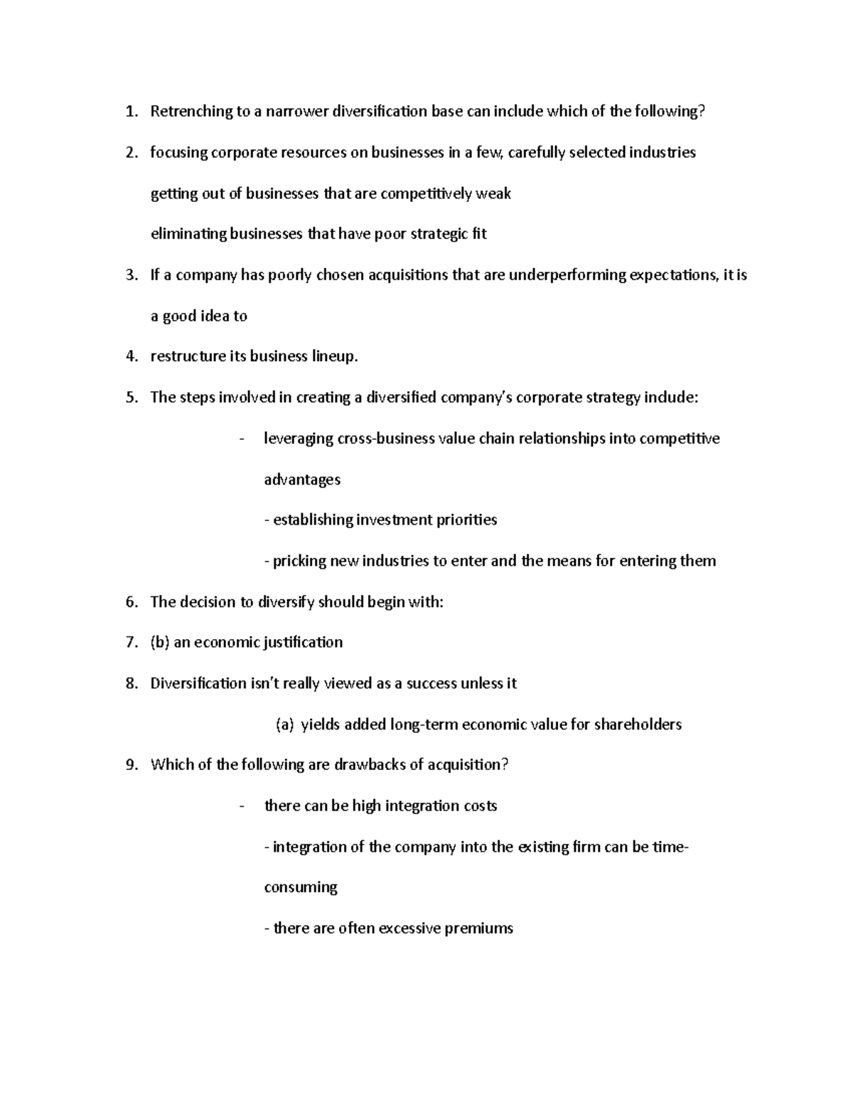 Busmgt 495 10 - notes - Retrenching to a narrower diversification base ...