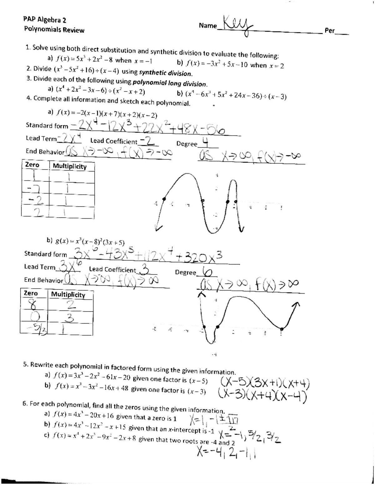 Unit 9 polynomials review soutions - Mar 27 2019 - 9-05 PM - PAP ...