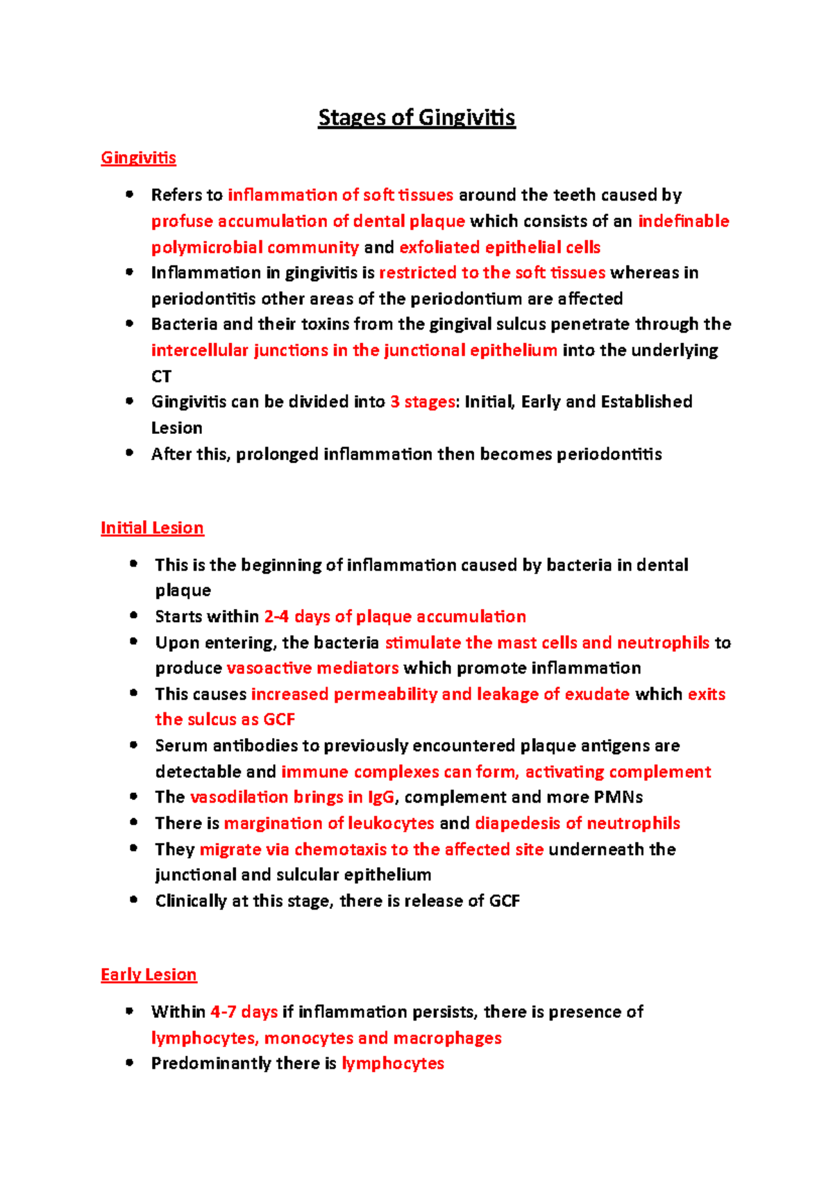 Stages of Gingivitis - Lecture notes 1 - Stages of Gingivitis ...