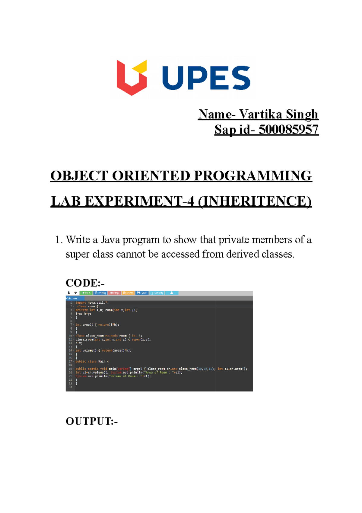 lab 3 experiment - Name- Vartika Singh Sap id- 500085957 OBJECT ORIENTED PROGRAMMING LAB - Studocu