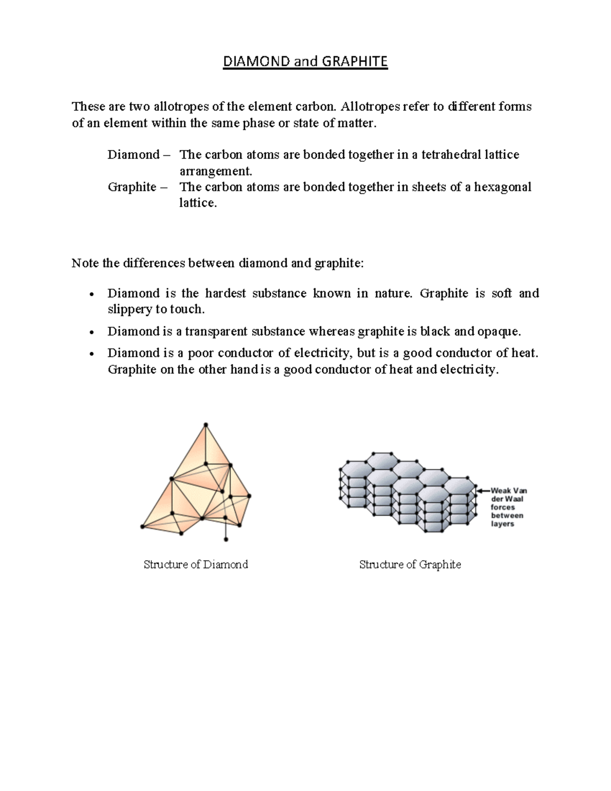 Diamond and Graphite Information - DIAMOND and GRAPHITE These are two ...