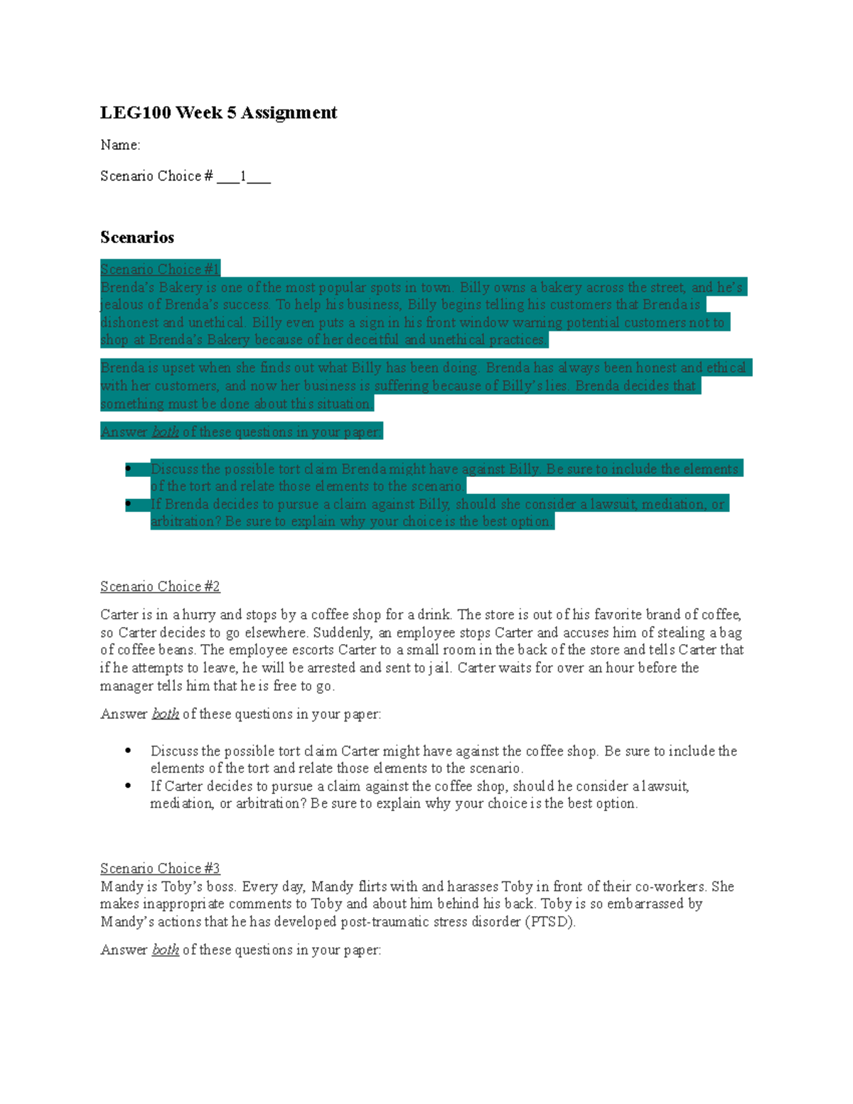 LEG Week 5 Template Assignment - LEG100 Week 5 Assignment Name ...