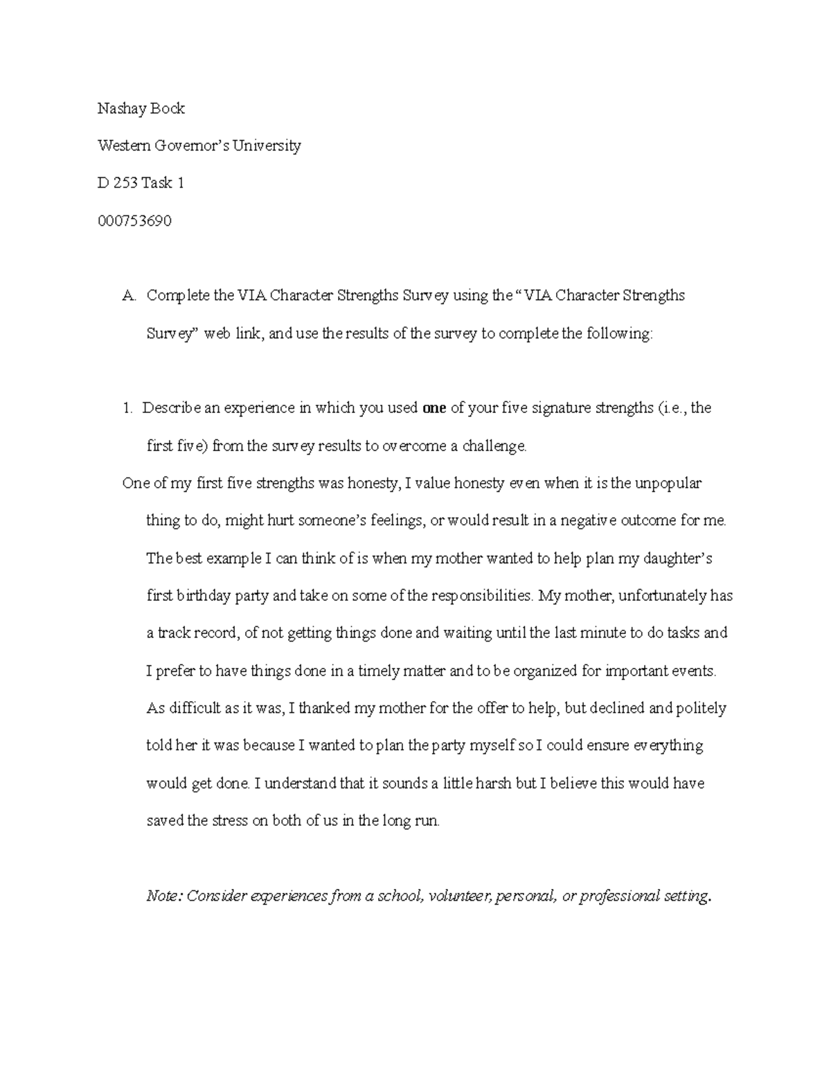 D253 task 1-revised - Final paper - Nashay Bock Western Governor’s ...