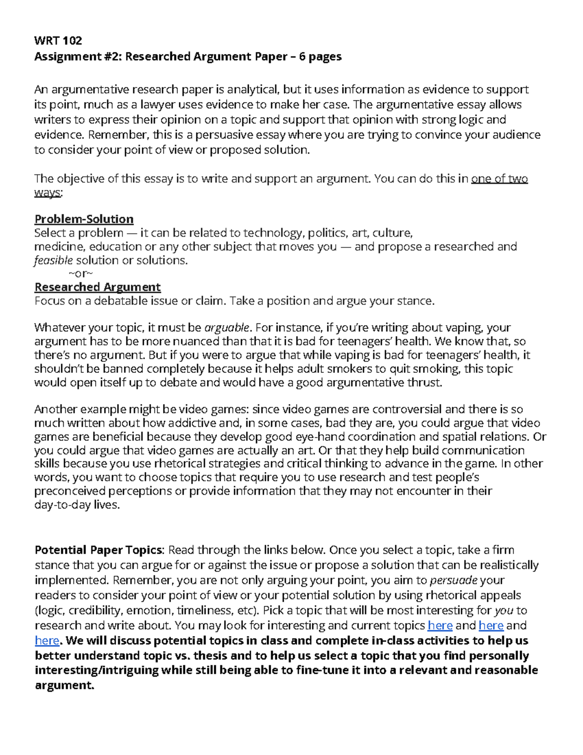 Researched Argument Essay Overview - WRT 102 Assignment #2: Researched ...