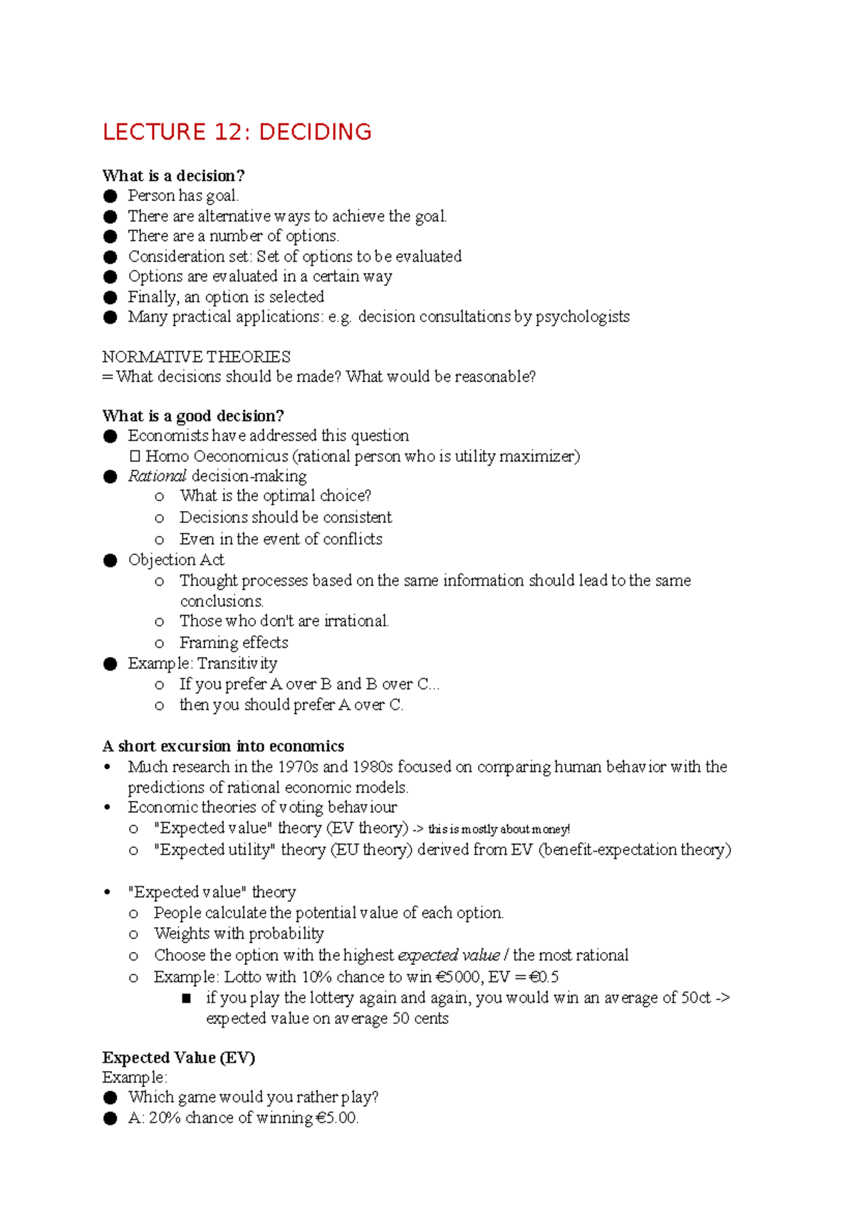 Decision-making strategies (part 1) - LECTURE 12: DECIDING What is a ...