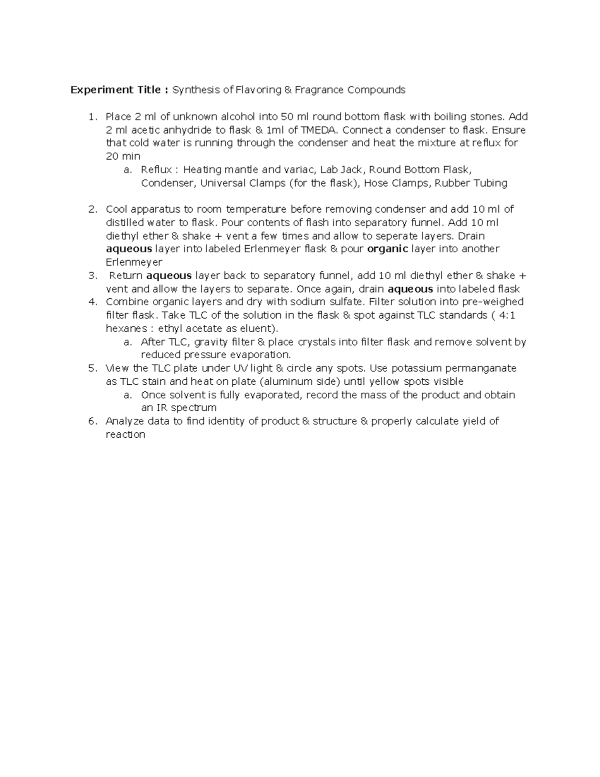 Chemistry 261 experimental plan - Experiment Title : Synthesis of ...
