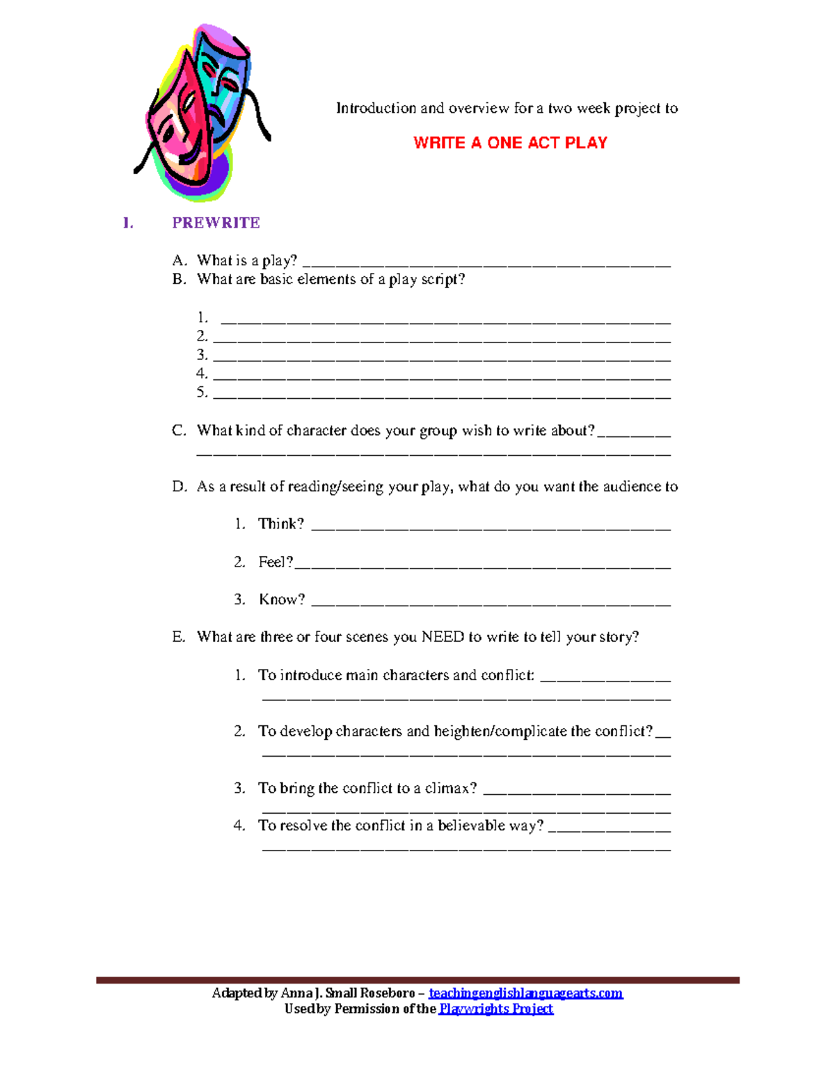 Writing-one-act-play lesson - Adapted by Anna J. Small Roseboro ...
