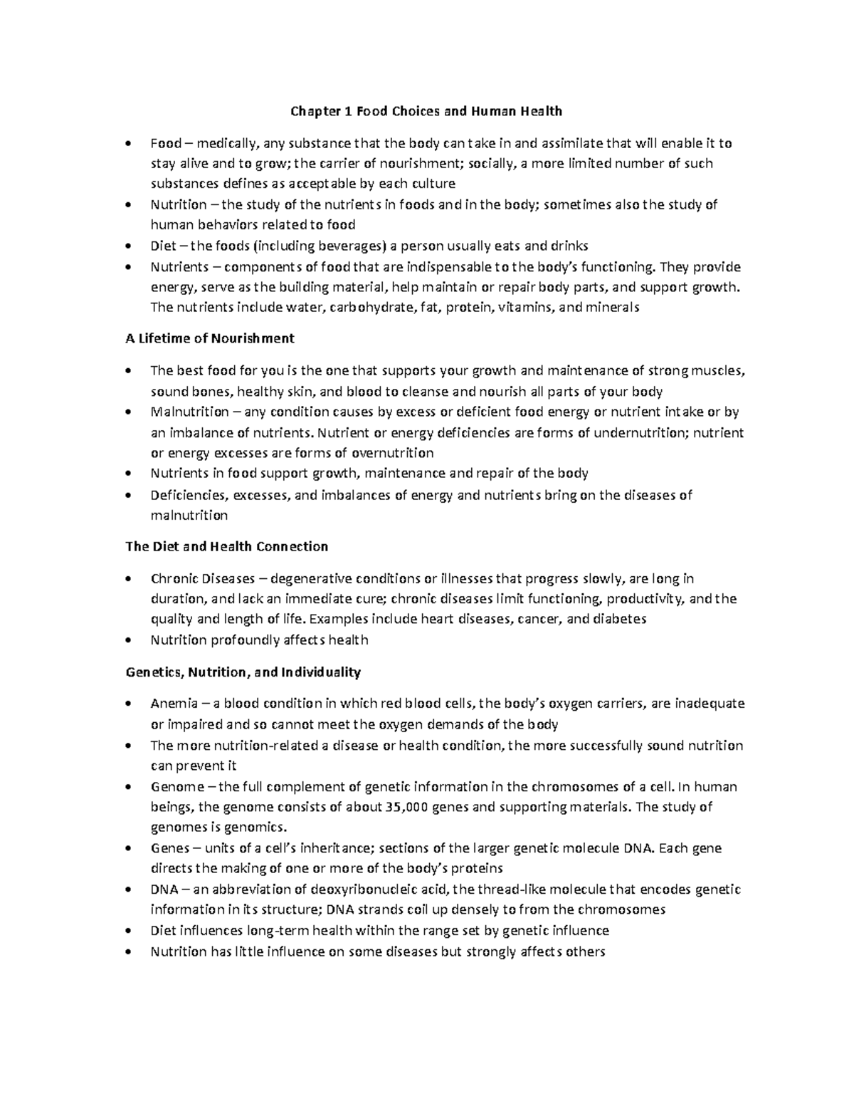 Chapter 1 Notes - Chapter 1 Food Choices and Human Health Food ...