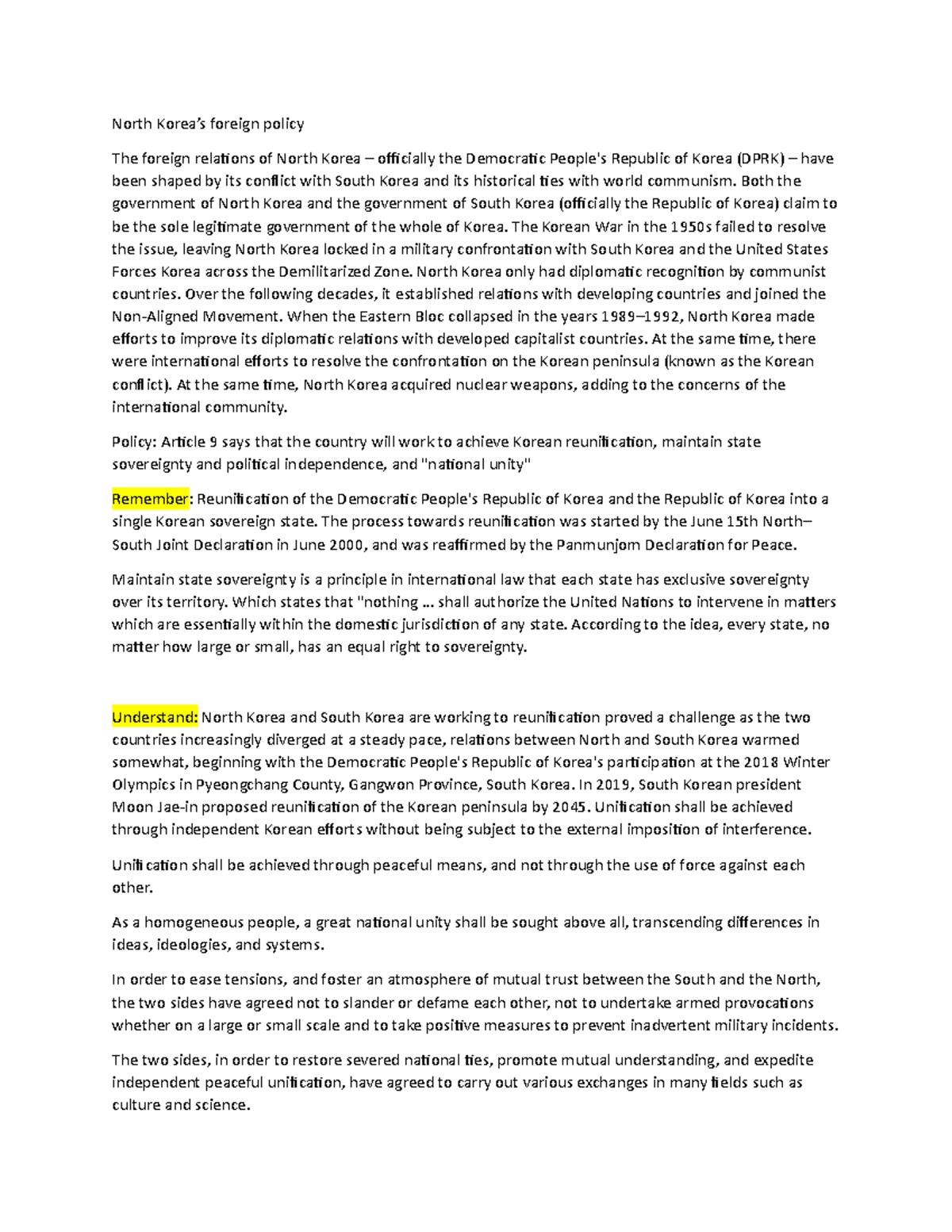North-Korea - assignment - North Korea’s foreign policy The foreign ...