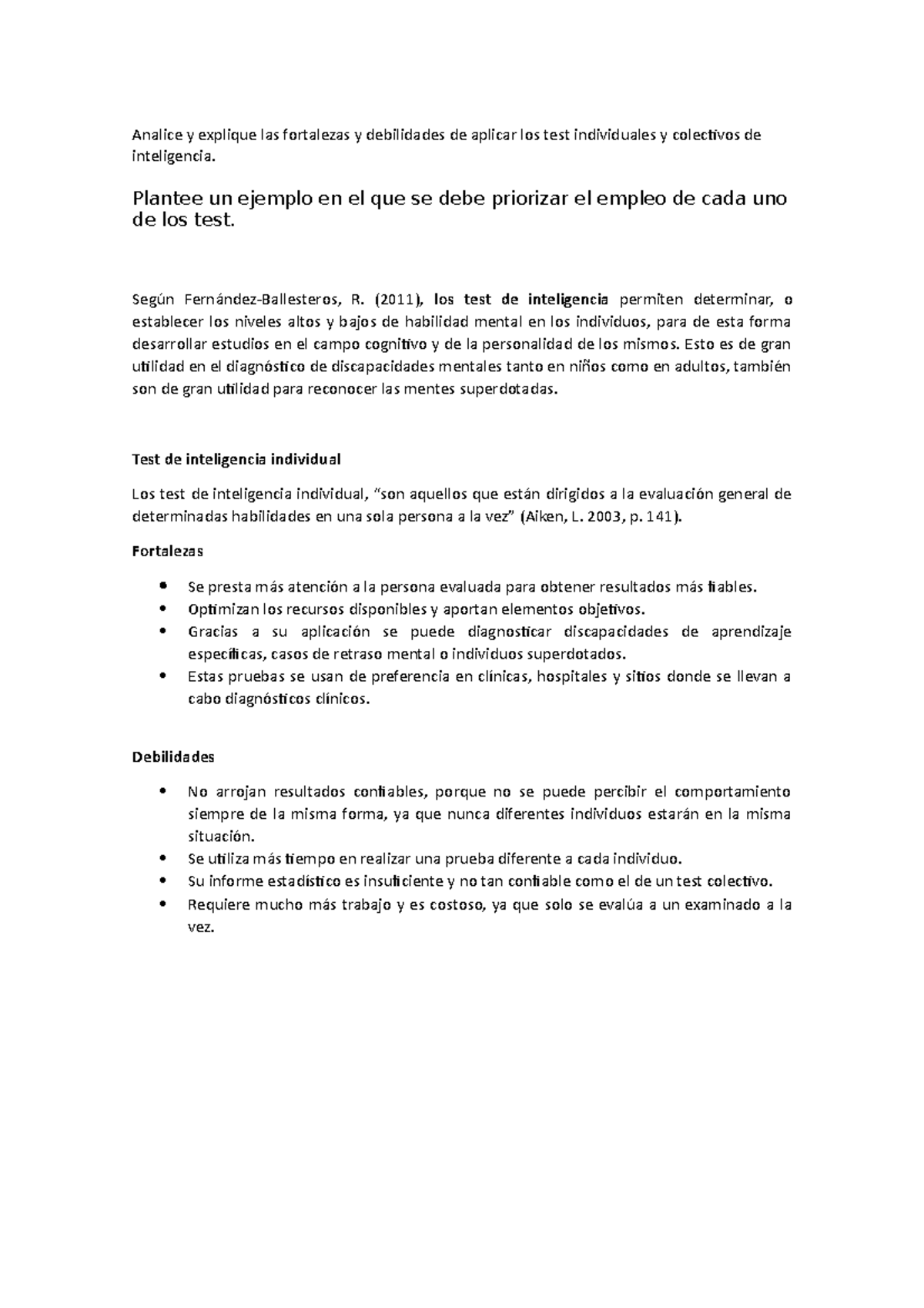 Test individuales y colectivos de inteligencia - Plantee un ejemplo en ...