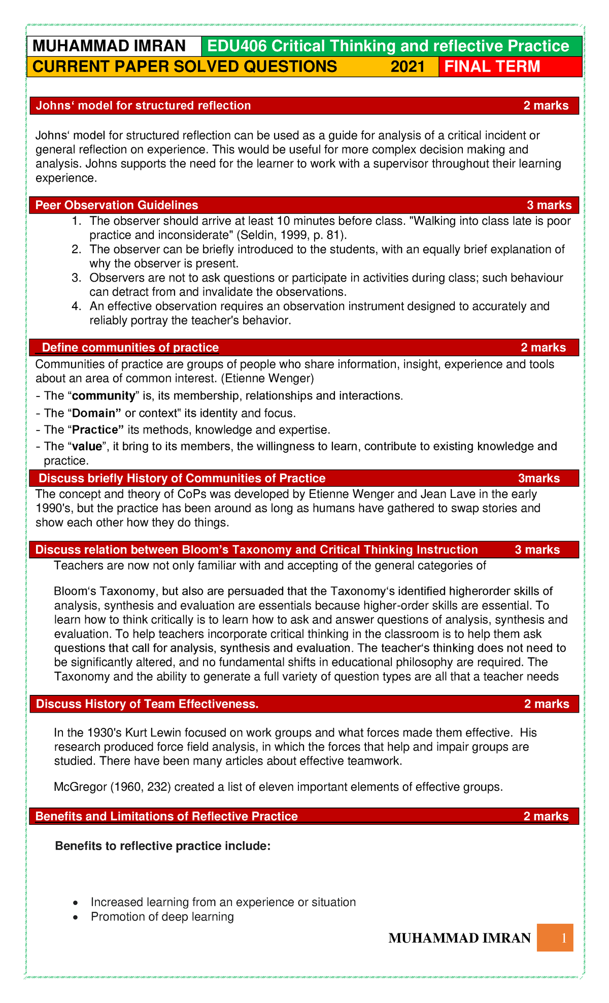EDU406 Finals Soaved Current - MUHAMMAD IMRAN EDU406 Critical Thinking ...