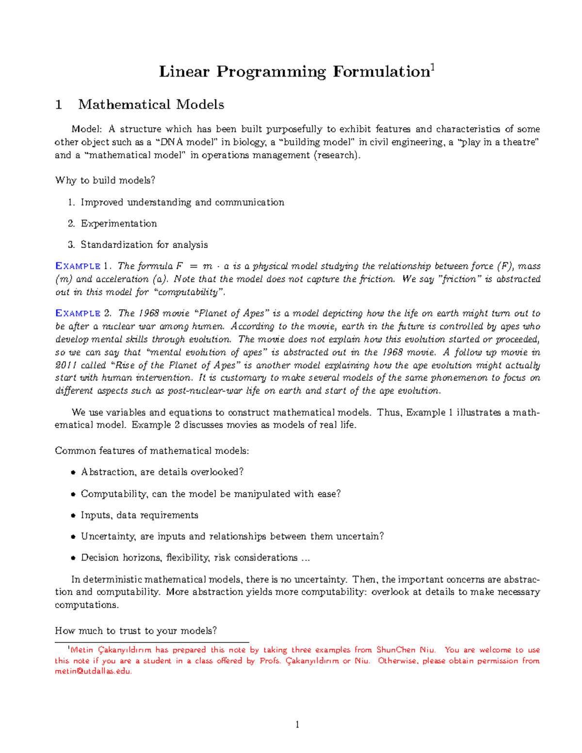 LPFormulation - Linear Programming Formulation1 1 Mathematical Models ...