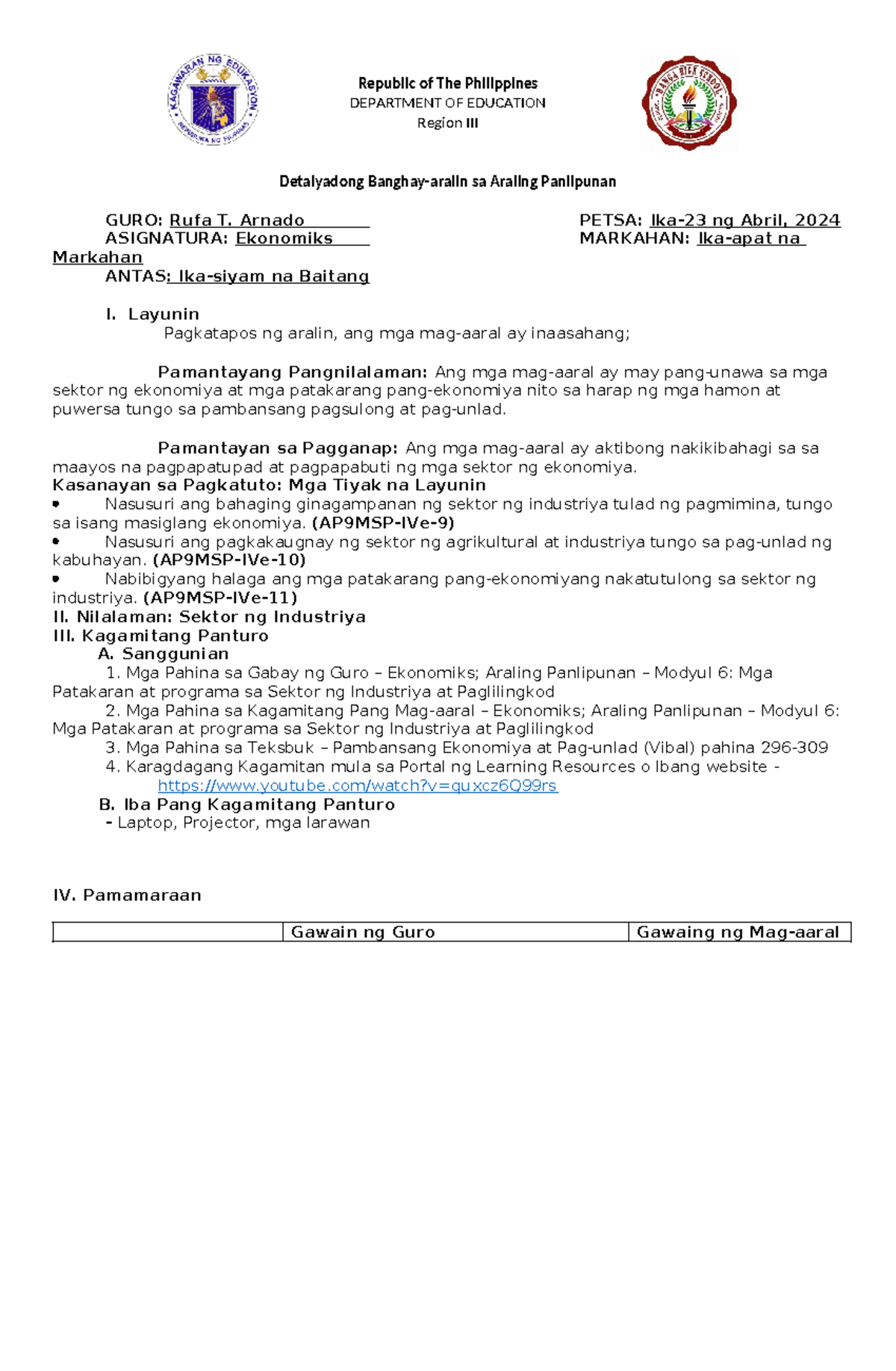 DEMO MATH - DLP IN MATH - Republic of The Philippines DEPARTMENT OF ...