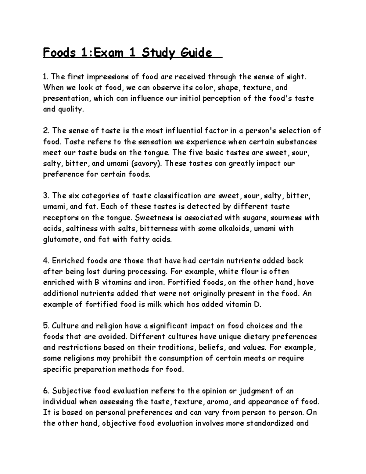 Foods 1 Exam 1 Study Guide - Foods 1:Exam 1 Study Guide The first ...