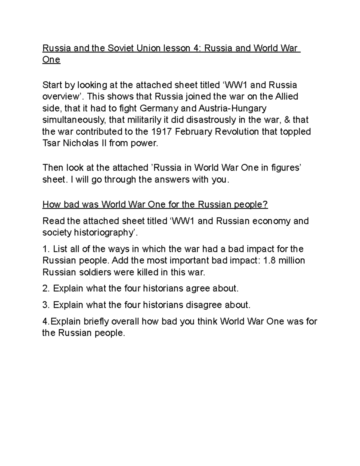 Soviet Russia lesson 4 Russia and WW1 - Russia and the Soviet Union ...