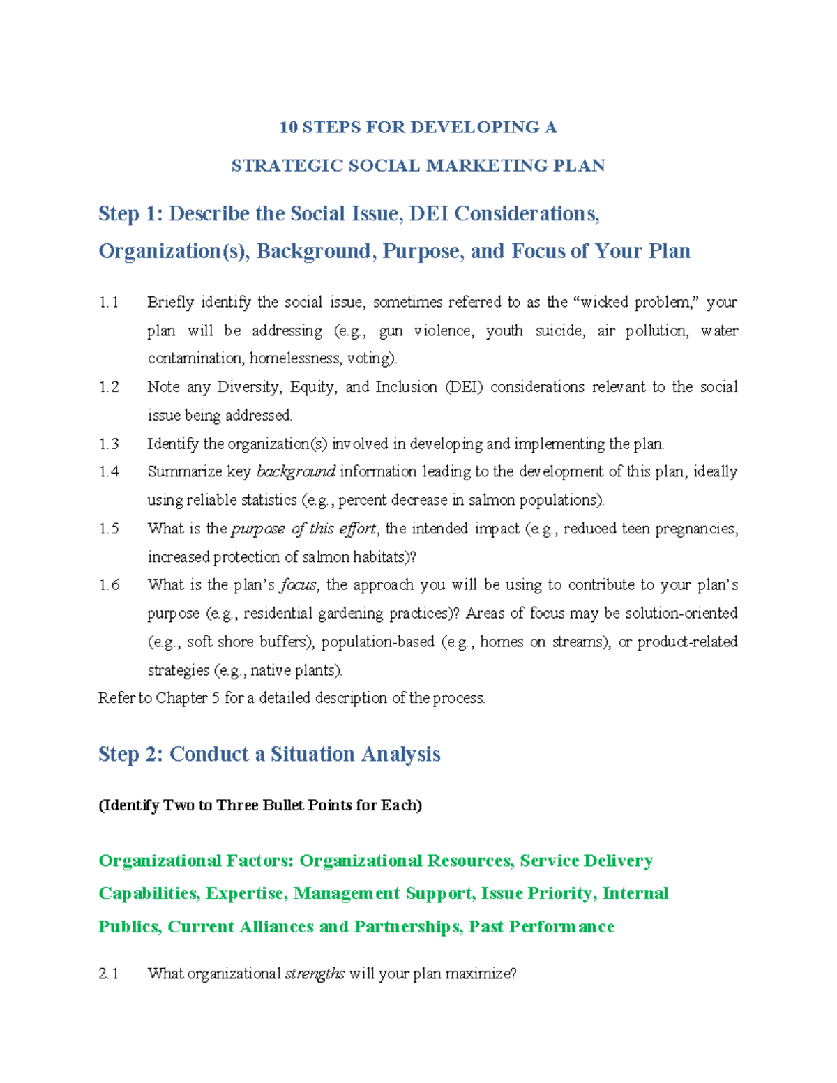Social marketing planning worksheets -2022 - 10 STEPS FOR DEVELOPING A ...