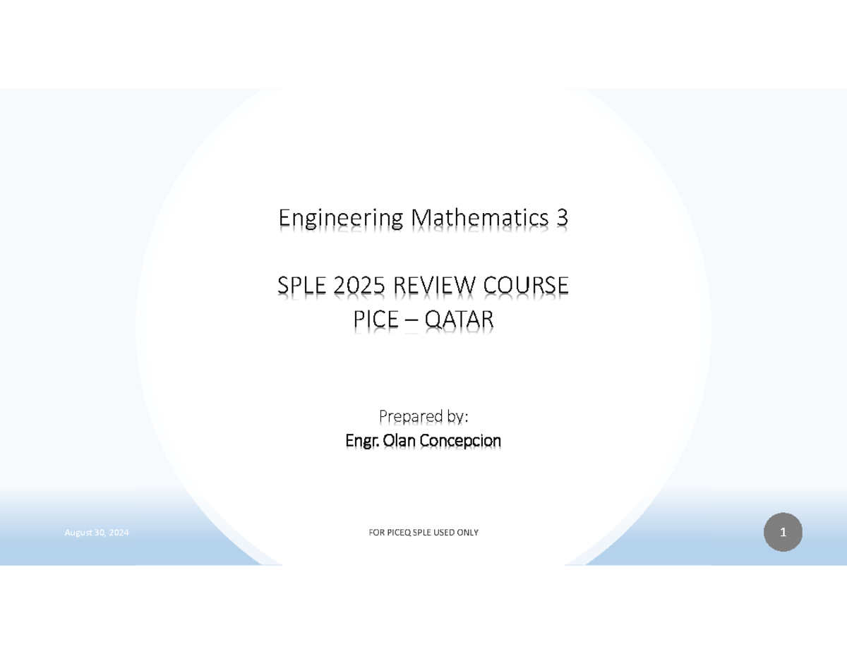 SPLE 2025 Engineering Mathemathics 3 - Engineering Mathematics 3 SPLE ...