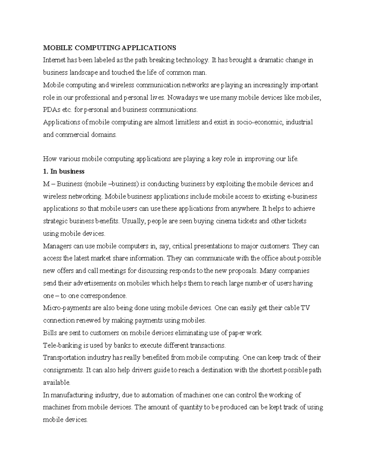 2 Mobile Computing Applications - MOBILE COMPUTING APPLICATIONS Internet has been labeled as the ...