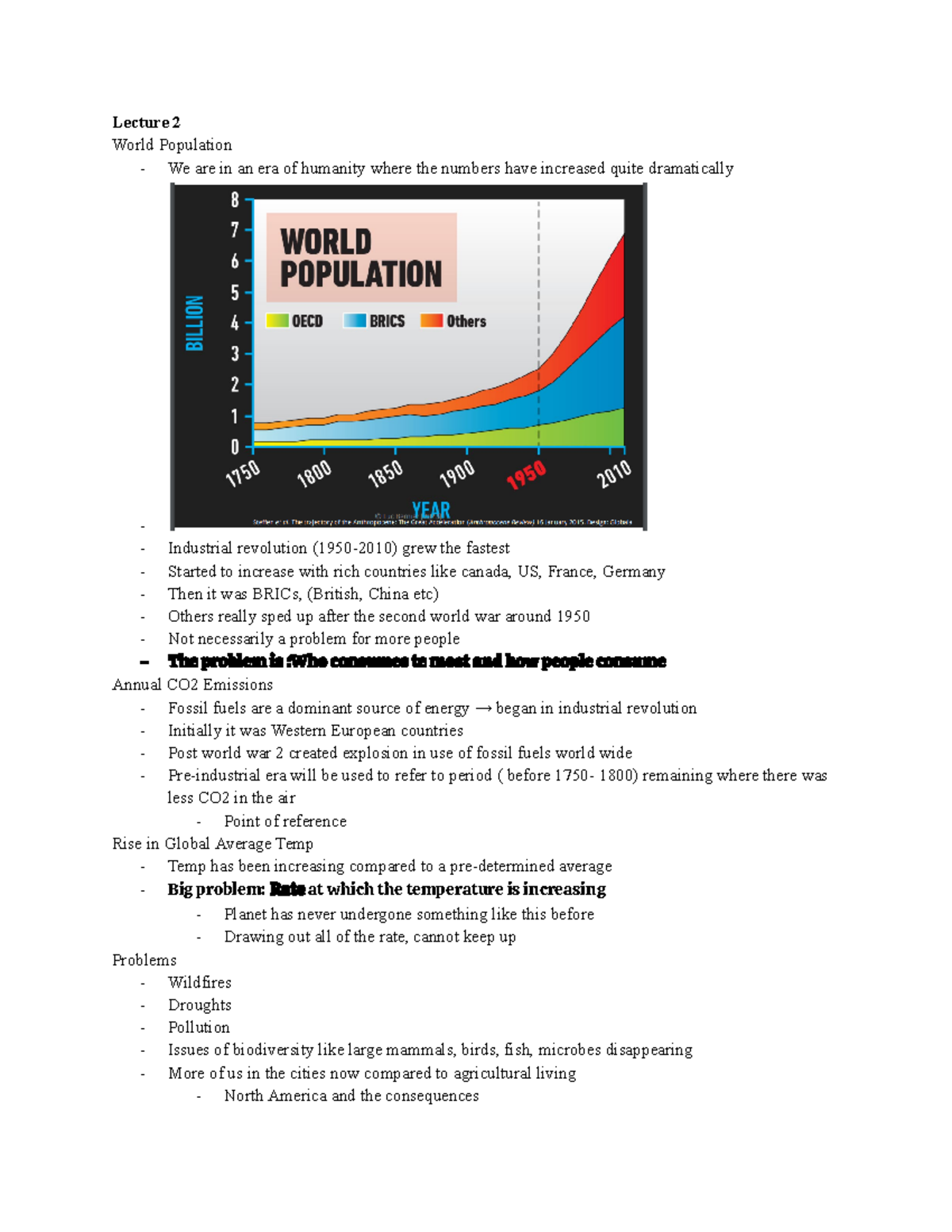 ENVRISC 1C03 Lecture 2-5 Notes - Lecture 2 World Population - We are in ...