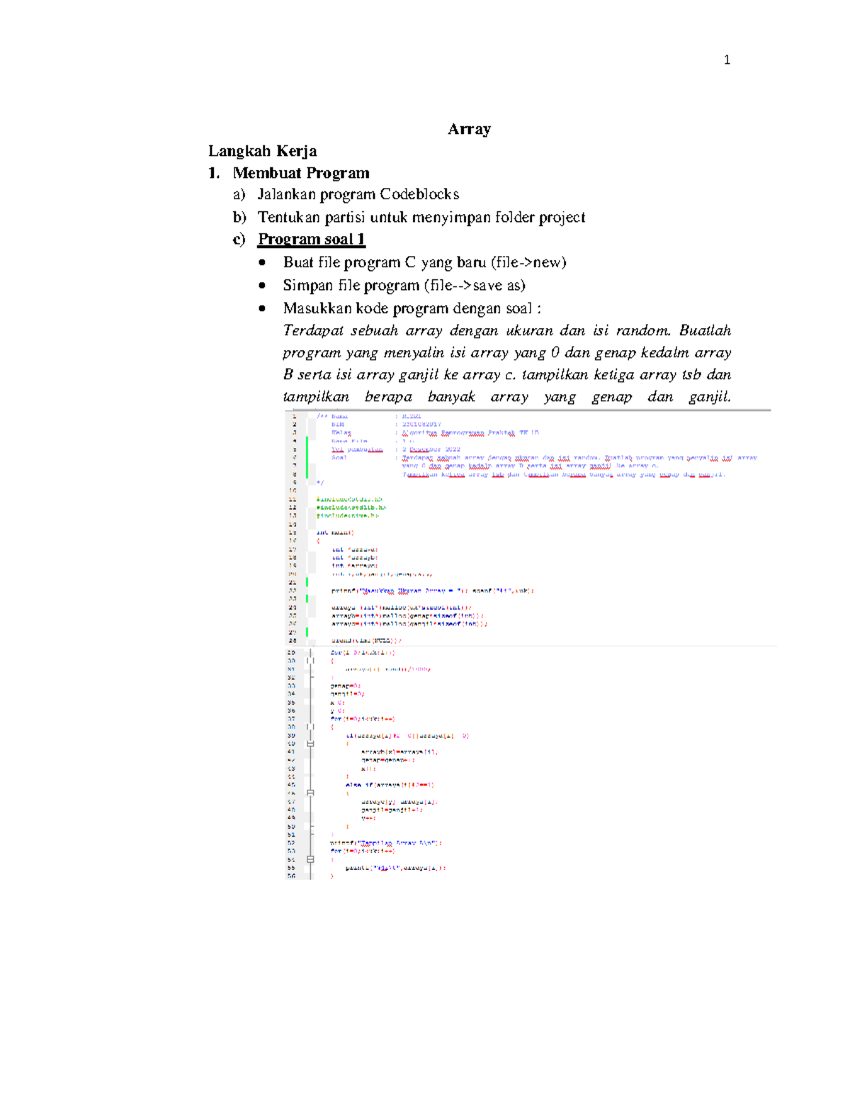 Materi Array - Alpro - Array Langkah Kerja Membuat Program a) Jalankan program Codeblocks b ...