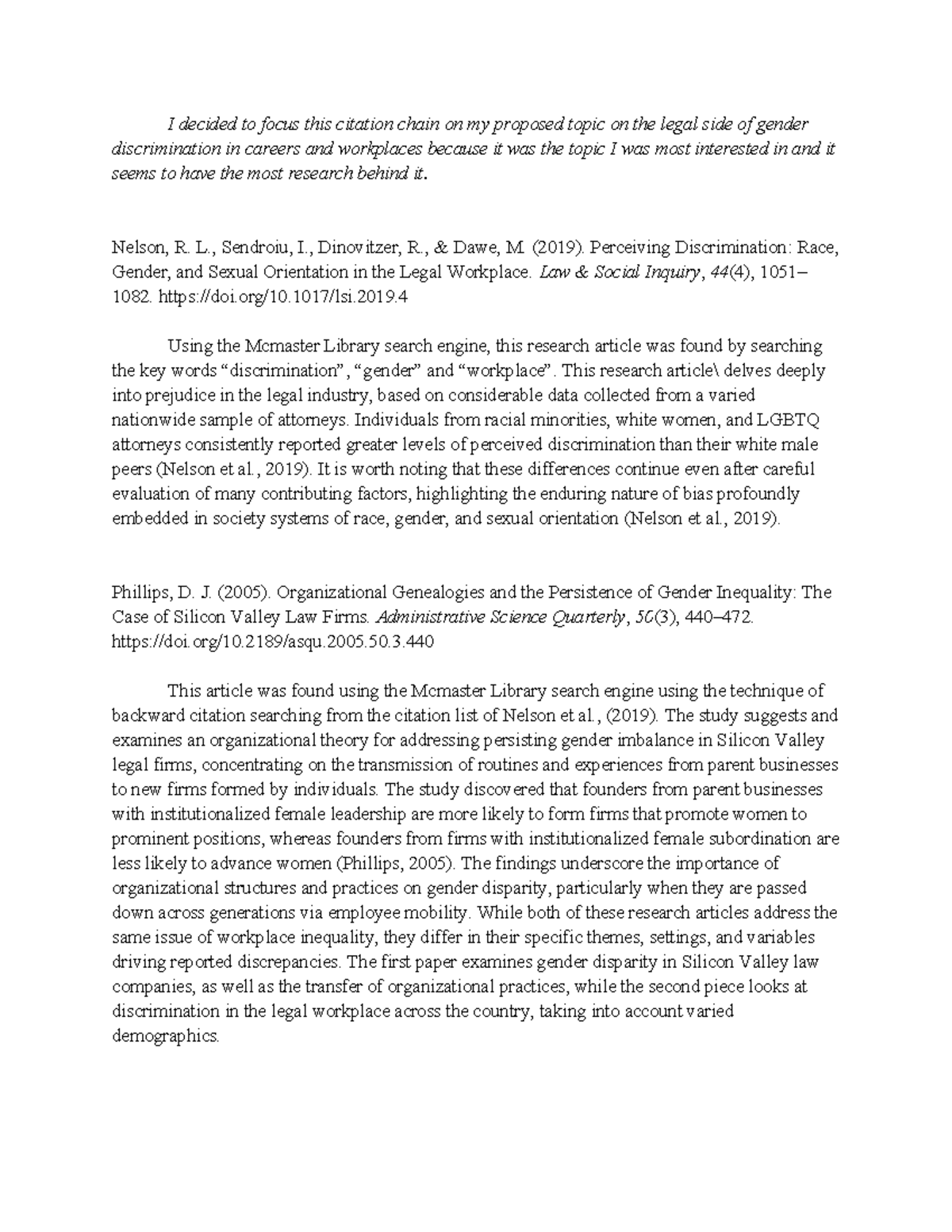 Citation Chain Sosci 1SS3 - I decided to focus this citation chain on ...