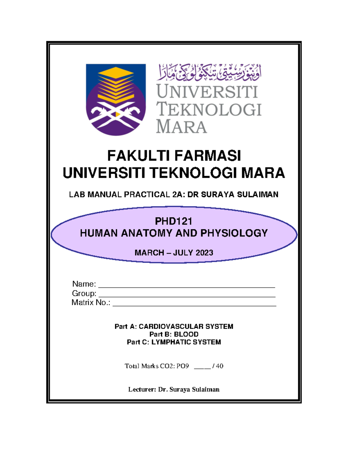 Lab Manual PHD121 SS Practical 2A Question March-July 2024 - FAKULTI FARMASI UNIVERSITI ...