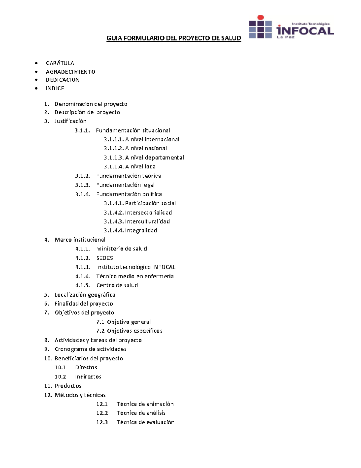 Formato Proyecto - medicina - GUIA FORMULARIO DEL PROYECTO DE SALUD CAR¡TULA AGRADECIMIENTO ...