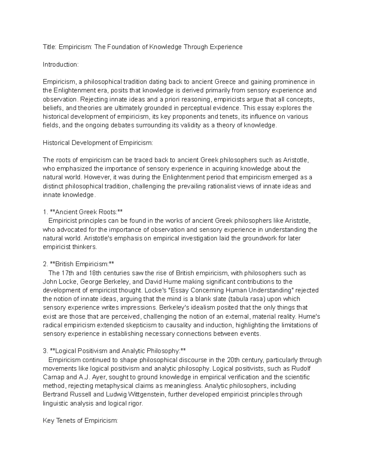 Empiricism 4 - Title: Empiricism: The Foundation of Knowledge Through ...