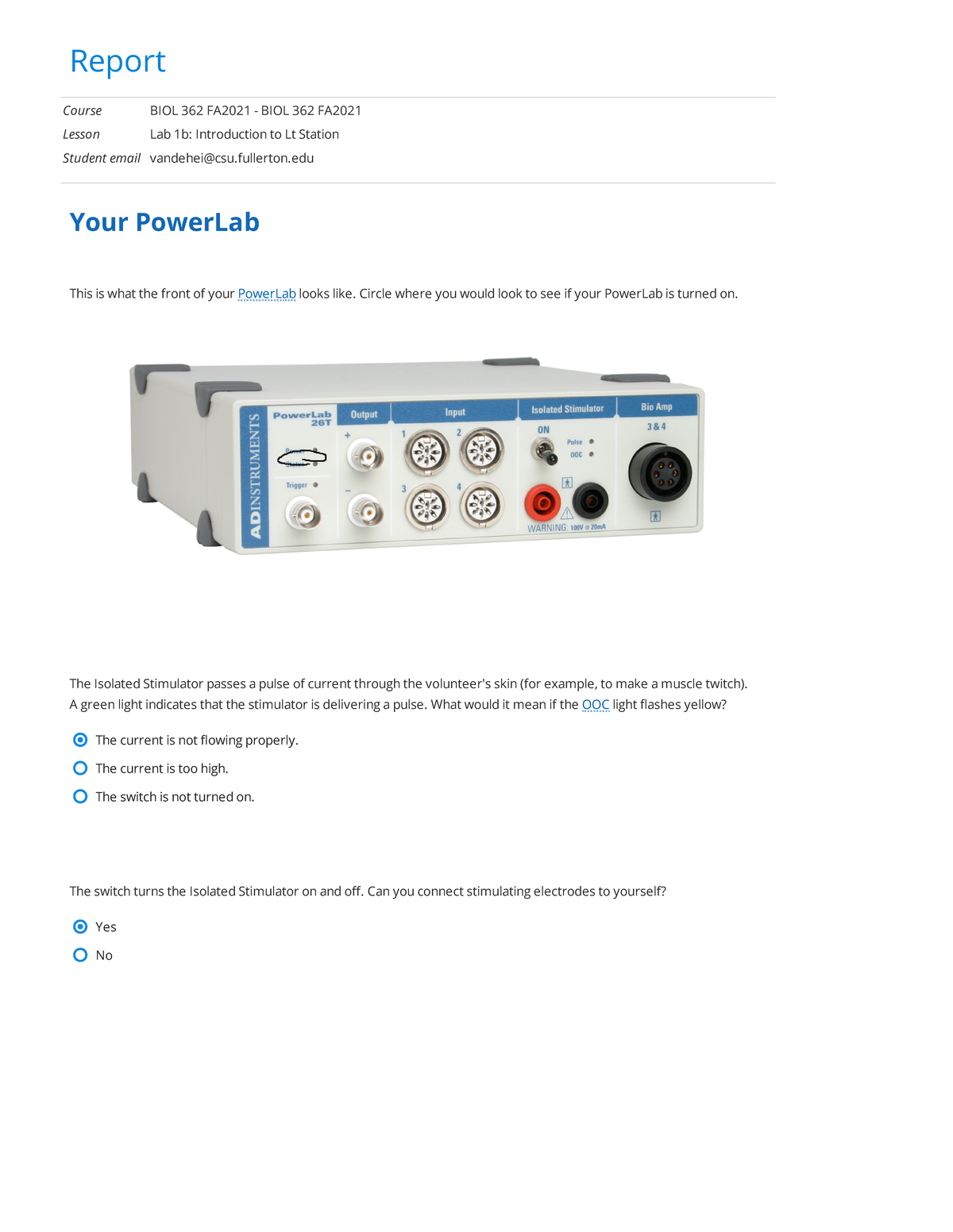 Lab 1b Introduction to Lt Station report - Report Course BIOL 362 ...