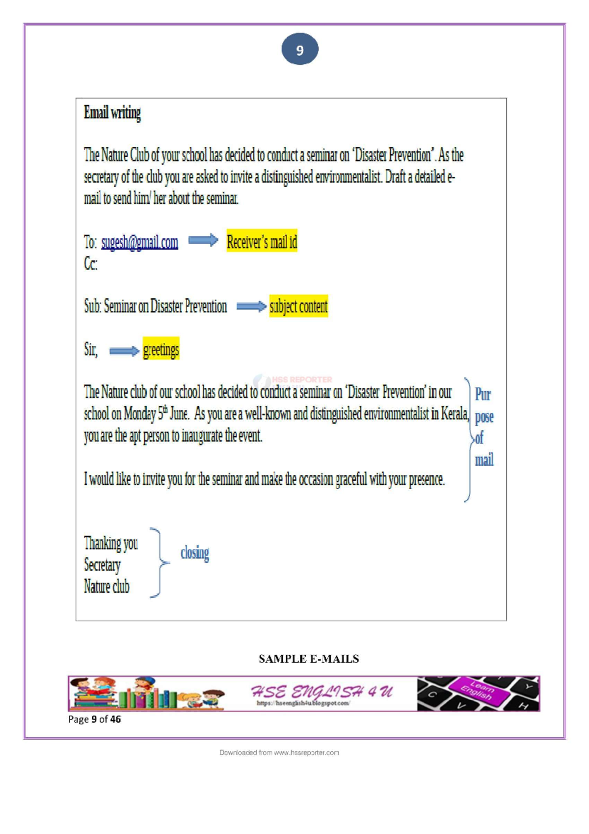Email format English +1 Hss Kerala - Plus one - Studocu